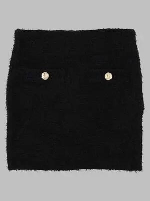 Balmain Minigonna In Tweed Con Dettaglio Bottoni - Black
