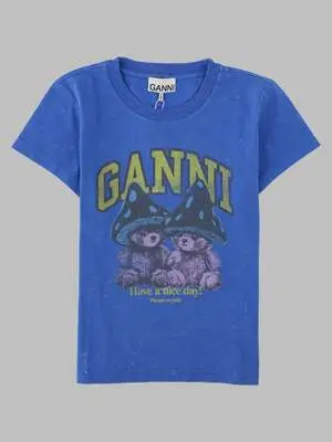 GANNI T-shirt Con Stampa - Blue