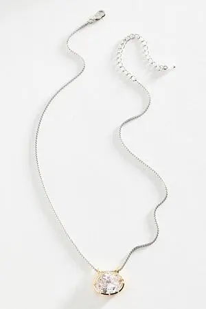 Anthropologie Pendant Necklace With Oval Crystal - Silver