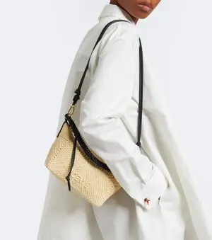 Loewe Cala Mini Leather-trimmed Raffia Top-handle Bag