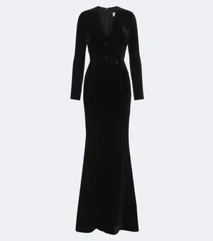 Elie Saab Bow-detail Silk-blend Velvet Gown