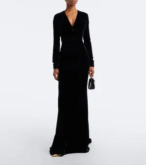 Elie Saab Bow-detail Silk-blend Velvet Gown