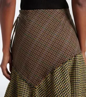 GANNI Fringed Houndstooth Wool-blend Midi Skirt