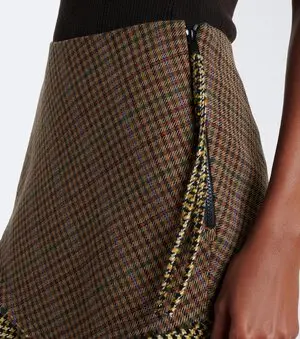 GANNI Fringed Houndstooth Wool-blend Midi Skirt - Multicoloured