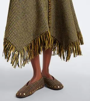 GANNI Fringed Houndstooth Wool-blend Midi Skirt - Multicoloured