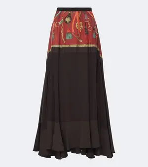 Etro Printed Ruffled Silk Twill Maxi Skirt - Brown