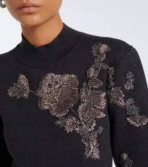 Oscar De La Renta Beaded Wool-blend Sweater Dress