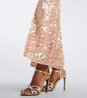 LA FUORI Là Fuori Caped Sequined Silk Satin Gown