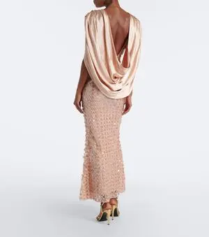 LA FUORI Là Fuori Caped Sequined Silk Satin Gown