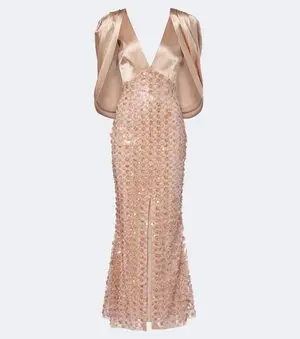 LA FUORI Là Fuori Caped Sequined Silk Satin Gown - Pink