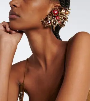 Saint Laurent Sunrise Embellished Clip-on Earrings