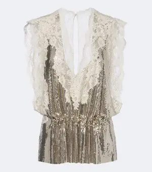 Rabanne Lace-trimmed Chainmail Top - Gold