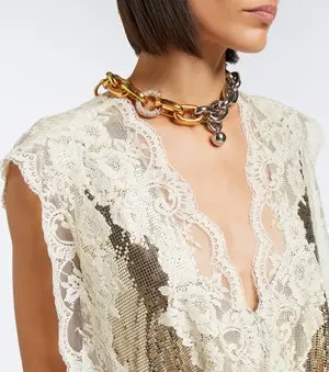 Rabanne Lace-trimmed Chainmail Top