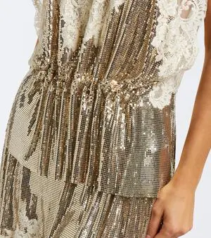Rabanne Lace-trimmed Chainmail Top