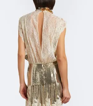 Rabanne Lace-trimmed Chainmail Top