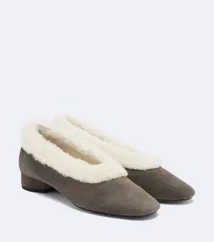AeydĒ Delia Shearling-lined Suede Ballet Flats - Grey