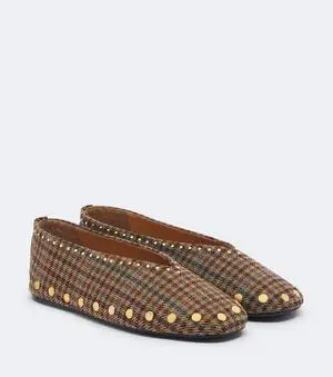 GANNI Jenny Studded Plaid Ballet Flats