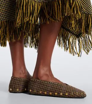 GANNI Jenny Studded Plaid Ballet Flats