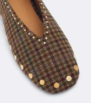 GANNI Jenny Studded Plaid Ballet Flats