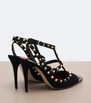 Valentino Garavani Rockstud Chainmail Suede Pumps