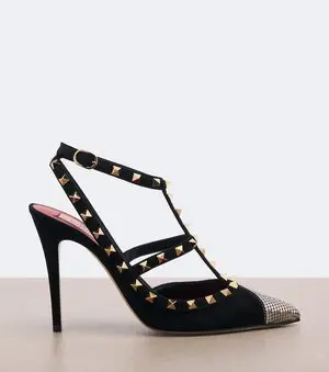 Valentino Garavani Rockstud Chainmail Suede Pumps