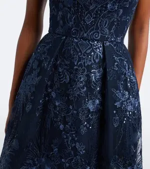 Elie Saab Sequined Lace Bustier Gown