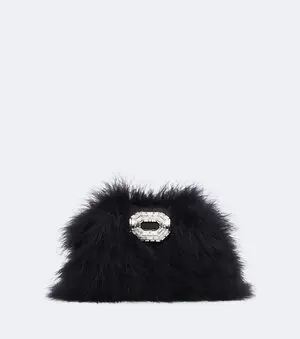 Amina Muaddi Camelia Embellished Feather Clutch - Black