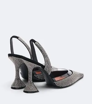 Amina Muaddi Lara Embellished Suede Slingback Pumps