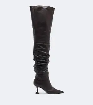 Amina Muaddi Olivia Leather Over-the-knee Boots