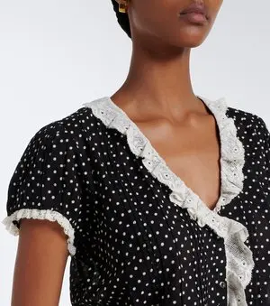 DÔEN Orella Polka-dot Cotton Voile Top - Black