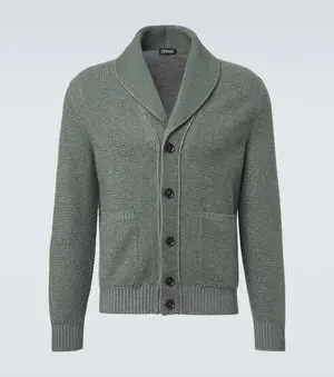 Zegna Waffle-knit Cashmere And Wool Cardigan - Green