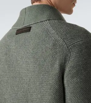 Zegna Waffle-knit Cashmere And Wool Cardigan - Green