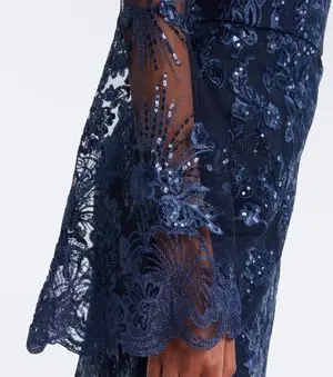 Elie Saab Sequined Off-shoulder Lace Bustier Gown