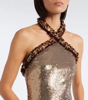 Simkhai Naya Sequined Halterneck Minidress - Gold