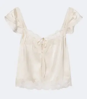 DÔEN Rosalee Lace-trimmed Silk Satin Top - Yellow