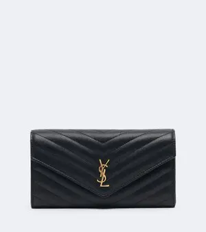 Saint Laurent Cassandre Large Matelassé Leather Wallet - Black