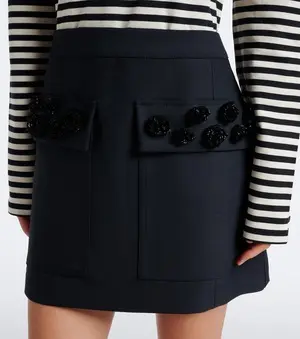 Plan C Embellished Wool-blend Gabardine Miniskirt