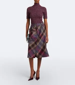 Rabanne Plaid Wool Midi Skirt