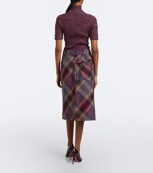 Rabanne Plaid Wool Midi Skirt
