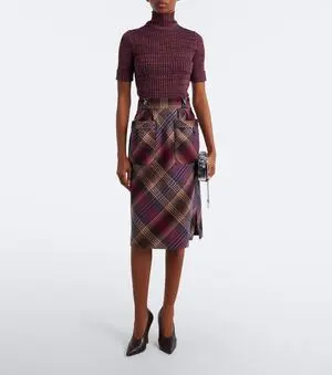 Rabanne Plaid Wool Midi Skirt