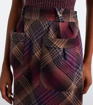 Rabanne Plaid Wool Midi Skirt