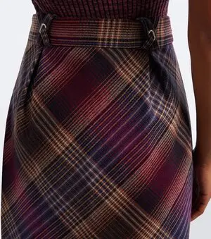 Rabanne Plaid Wool Midi Skirt