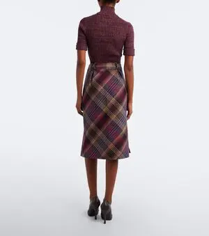 Rabanne Plaid Wool Midi Skirt