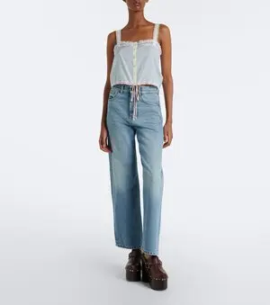 Chloé Lace-trimmed Striped Silk Top