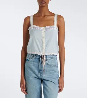 Chloé Lace-trimmed Striped Silk Top - Blue