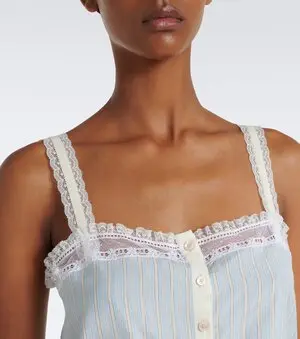 Chloé Lace-trimmed Striped Silk Top - Blue