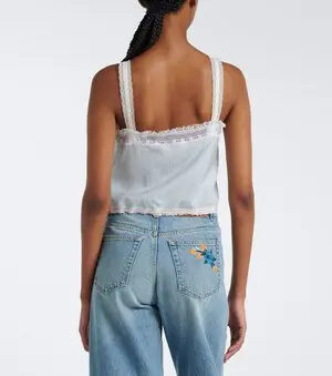 Chloé Lace-trimmed Striped Silk Top - Blue