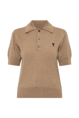 AMI Paris Wool Polo Shirt With Logo
