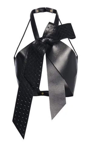 TOM FORD Soft Nappa Lambskin Sculptural Bow Fragment Top - Black