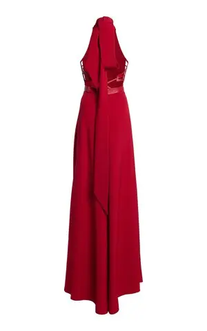 TOM FORD Round Silk Sablé Open-back Evening Maxi Dress